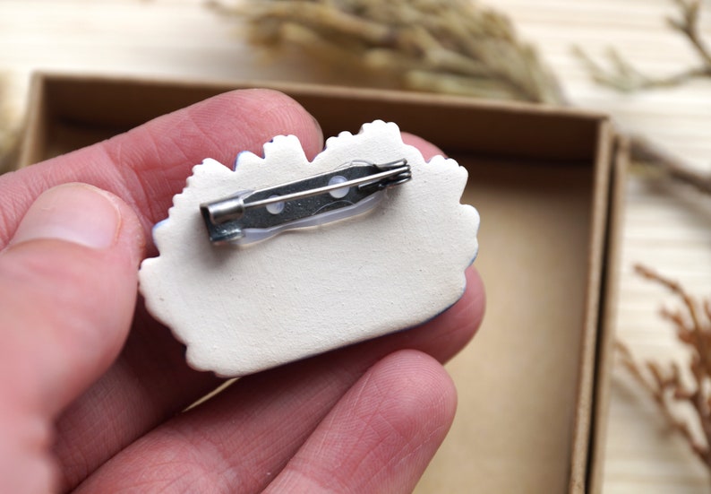 Animal Brooch Pin. Ceramic Rabbit With White Flowers. Pottery Brooch ...