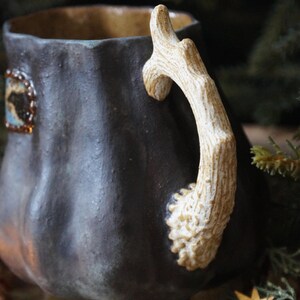 Black Ceramic Mug Raven and Golden Berries. Handle in the Shape of a ...