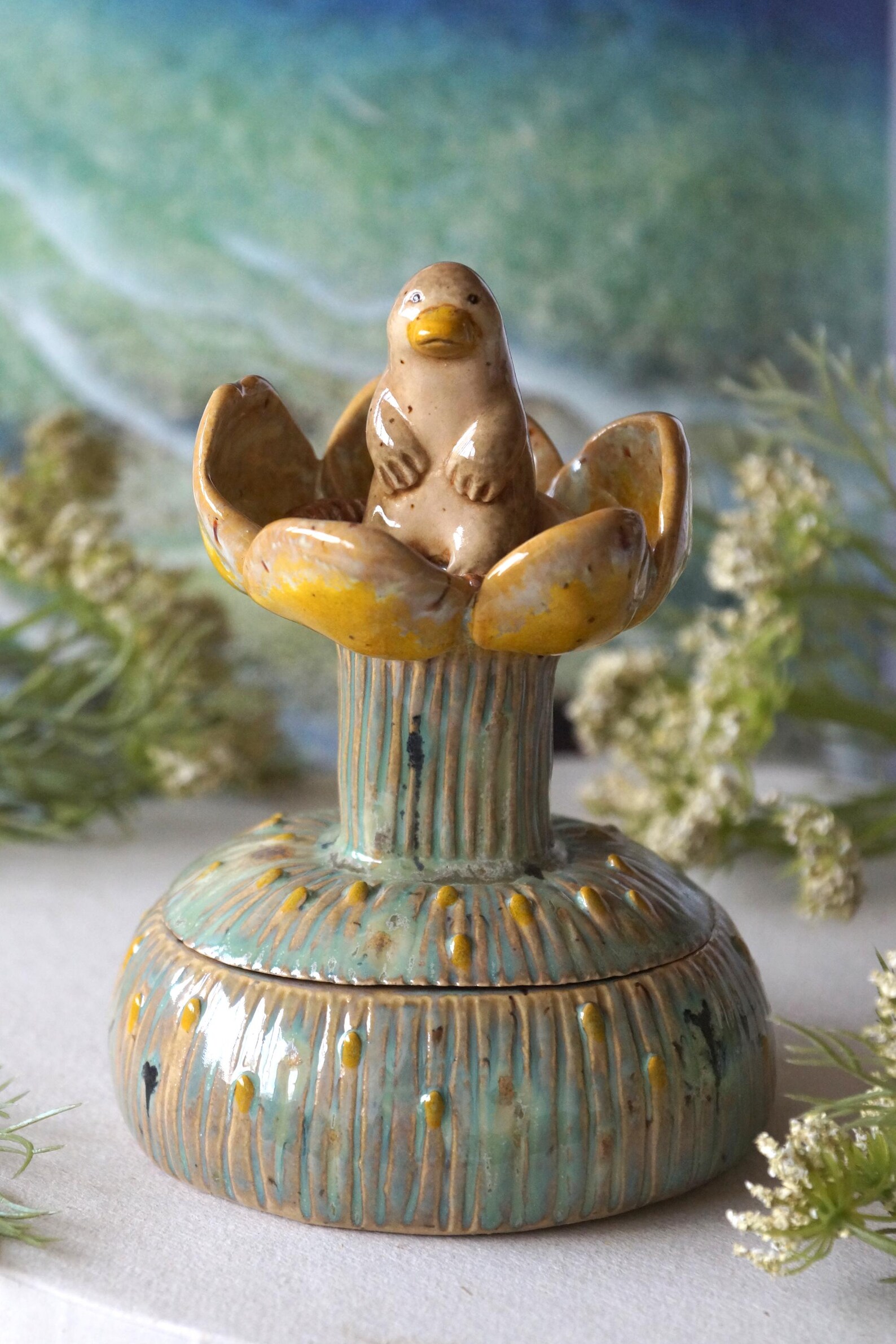Ceramic Jar With a Platypus in a Water Lily Flower. Handmade Box by ...