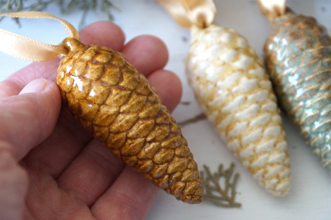 Brown Ceramic Hanging Pine Cone. Classic Christmas Tree Toy Pine Cone ...