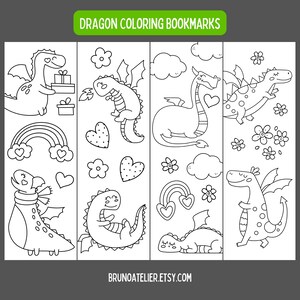 Dragon Coloring Bookmarks for Kids, Dragon Bookmarks, Printable ...
