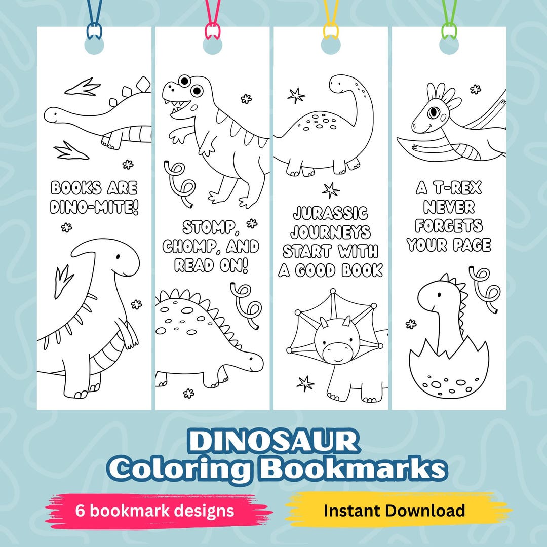 Dinosaur Coloring Bookmarks for Kids: Set of 6 (digital Download) - Etsy