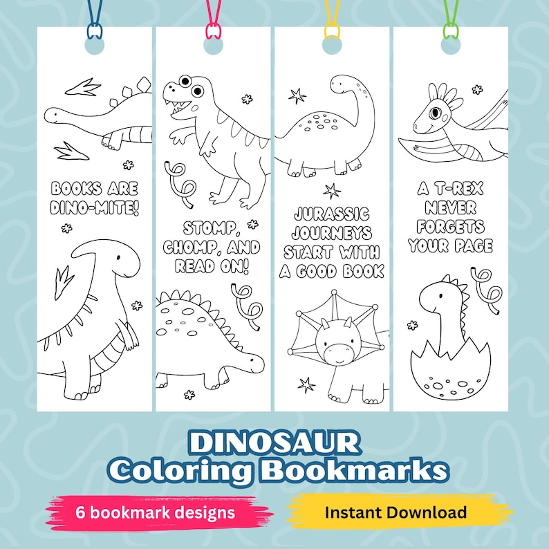 Dinosaur Coloring Bookmarks for Kids: Set of 6 (digital Download) - Etsy