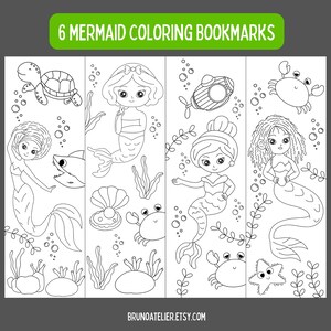 Mermaid Coloring Bookmarks for Kids, Sea Animal Coloring Bookmarks ...