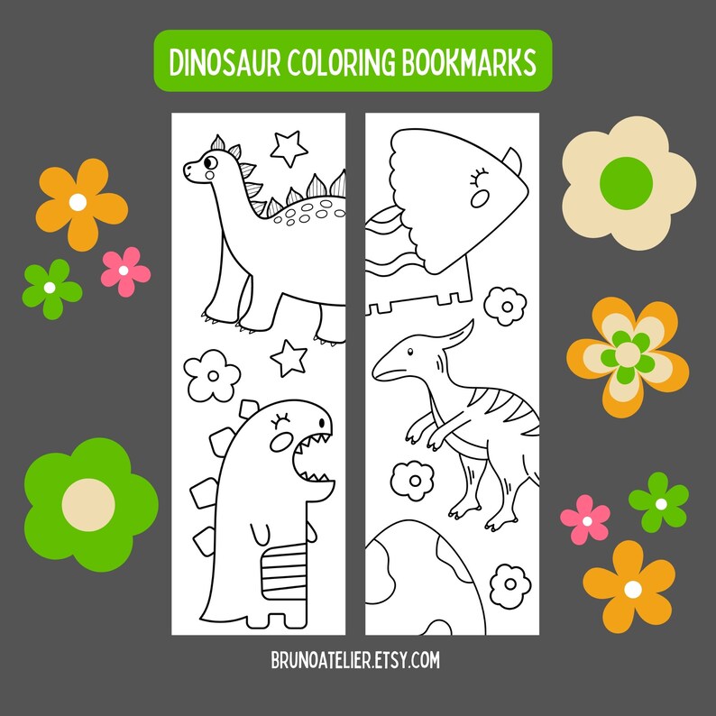 Dinosaur Coloring Bookmarks for Kids, Printable Bookmarks to Color ...