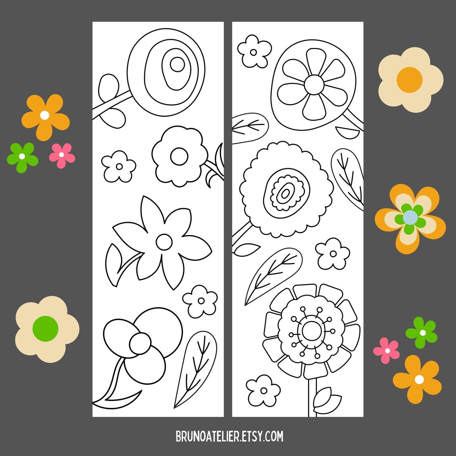 Printable Flower Coloring Bookmarks, Flower Bookmark Set, Bookmarks to ...