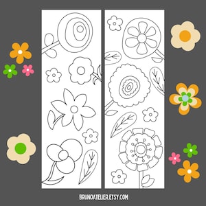 Printable Flower Coloring Bookmarks, Flower Bookmark Set, Bookmarks to ...