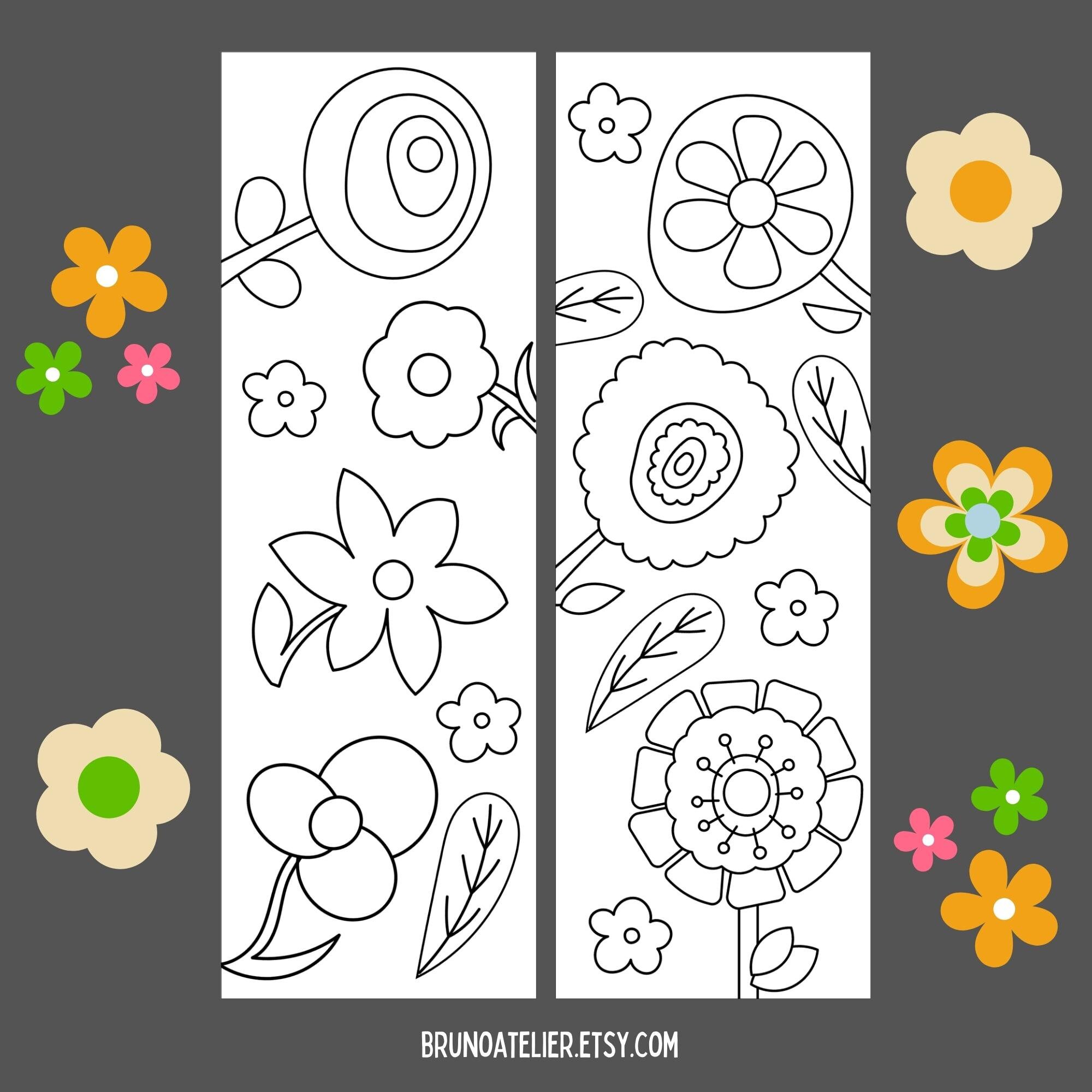 Printable Flower Coloring Bookmarks, Flower Bookmark Set, Bookmarks to ...