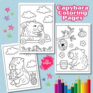 Cute Capybara Coloring Pages for Kids, Capybara Coloring Sheet ...