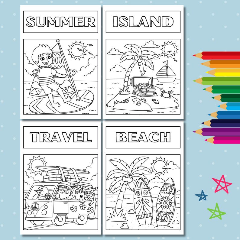 Summer Coloring Pages for Kids, Summer Activity Sheets, Vacation ...
