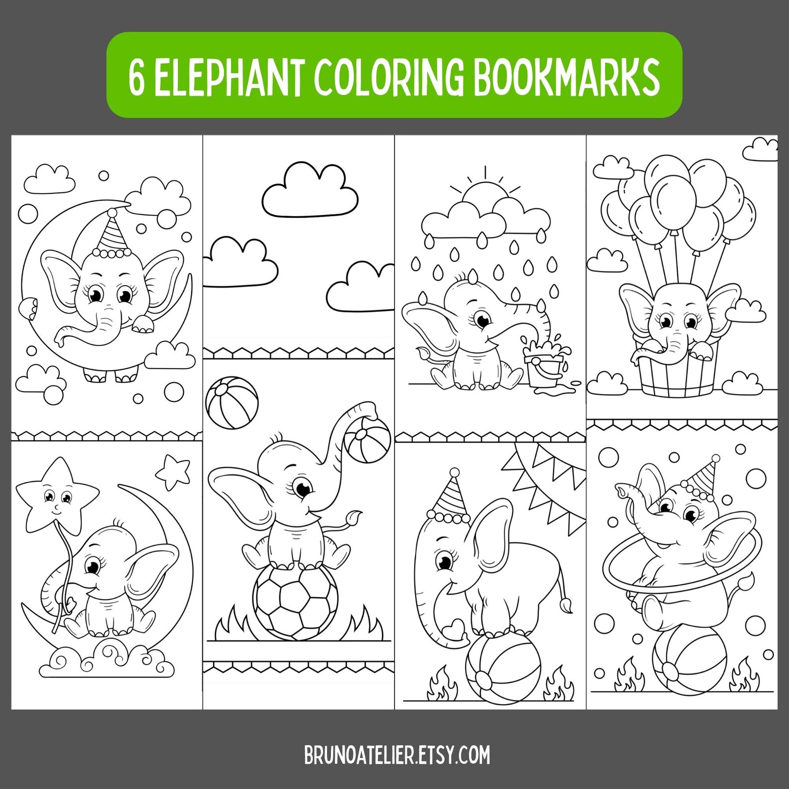 Elephant Coloring Bookmarks for Kids, Animal Coloring Bookmarks ...