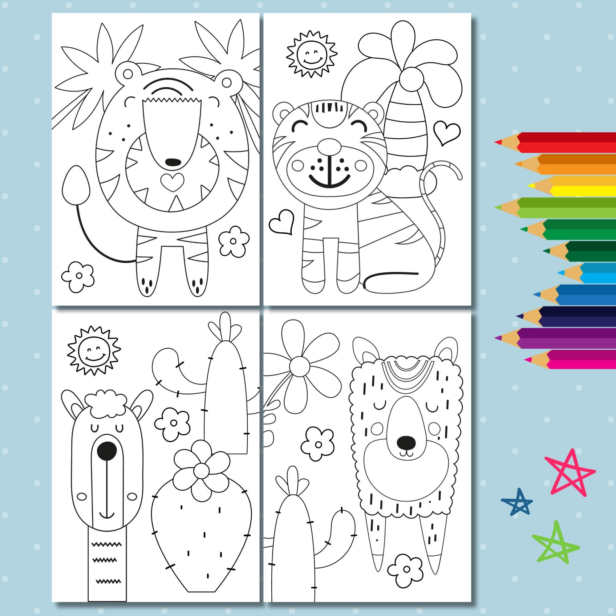 Safari Coloring Pages for Kids, Cute Animal Coloring Pages, Baby Animal ...
