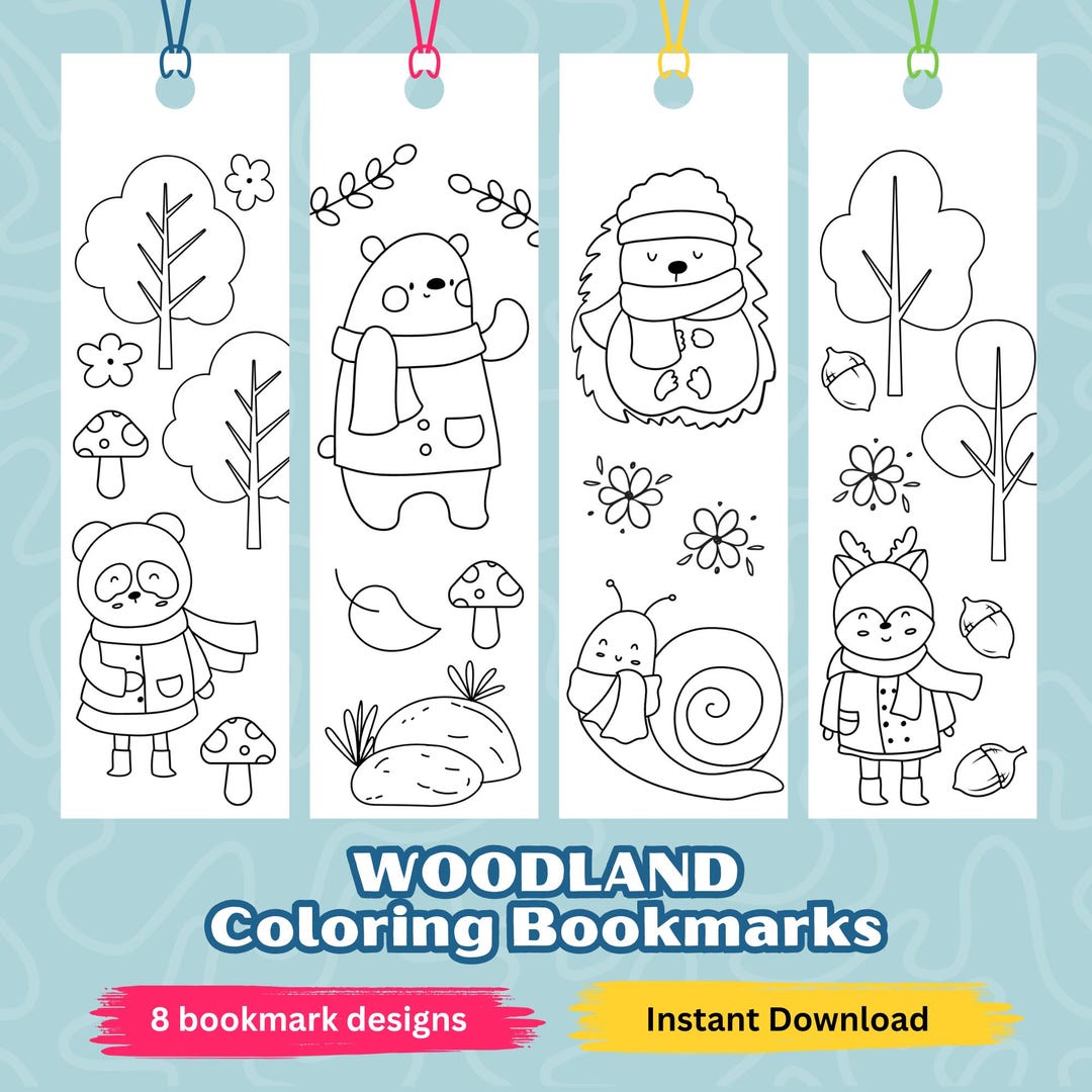 Forest Bookmarks, Woodland Coloring Bookmarks for Kids, Cute Animal ...