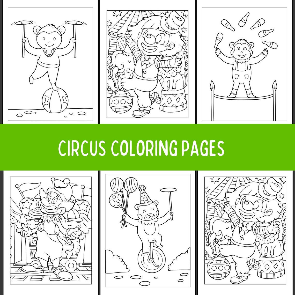 Circus Coloring Pages for Kids, Clown Coloring Pages, Circus Animal ...