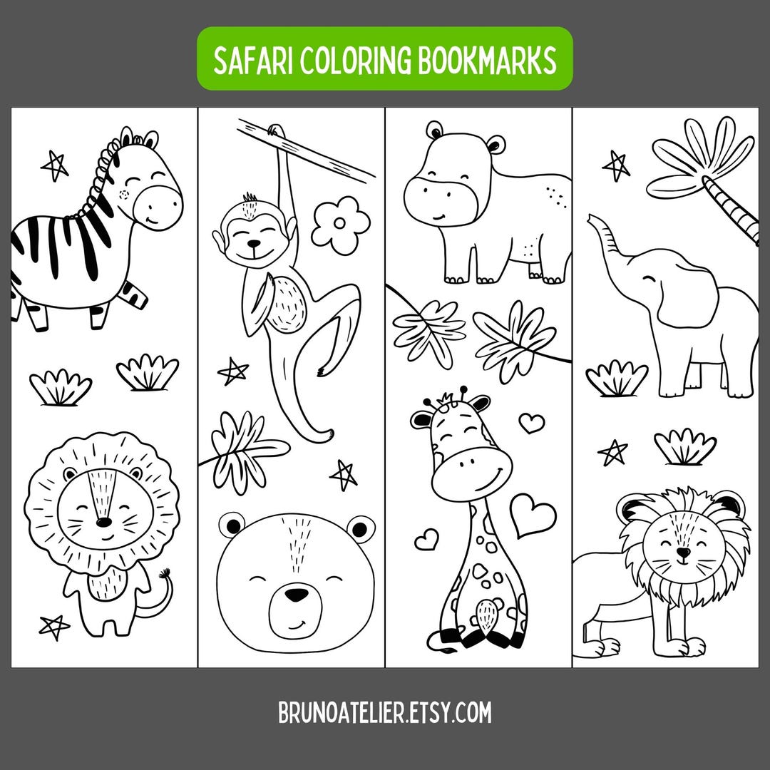 Safari Coloring Bookmarks for Kids, Animal Coloring Bookmarks, Safari ...