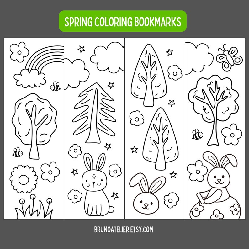 Spring Coloring Bookmarks for Kids, Printable Bookmarks to Color ...