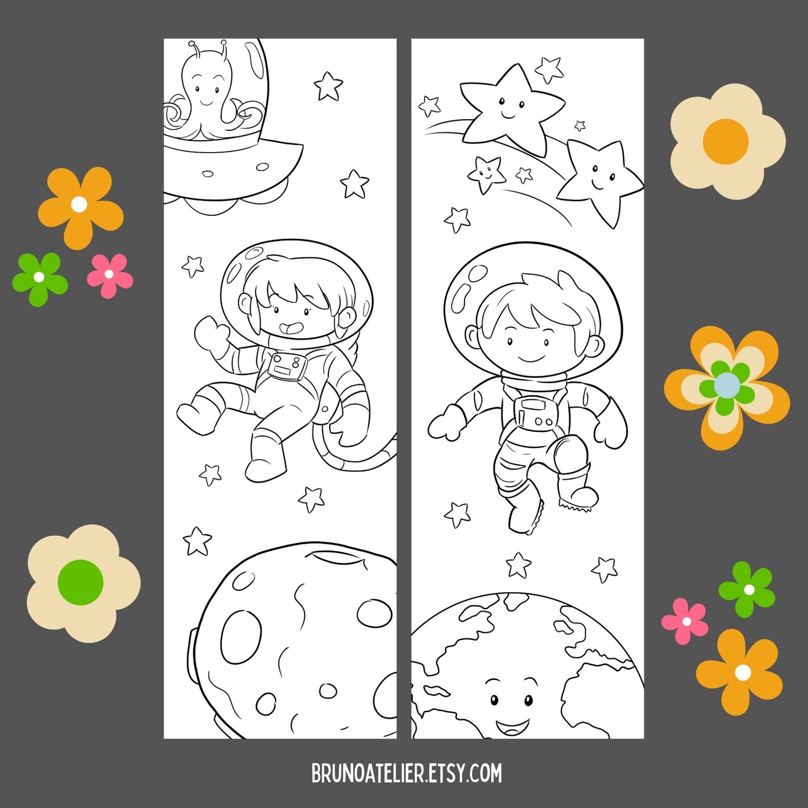 Outer Space Coloring Bookmarks for Kids, Space Bookmarks, Cute ...