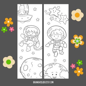 Outer Space Coloring Bookmarks for Kids, Space Bookmarks, Cute ...