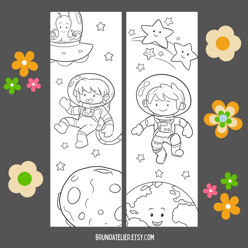 Outer Space Coloring Bookmarks for Kids, Space Bookmarks, Cute ...