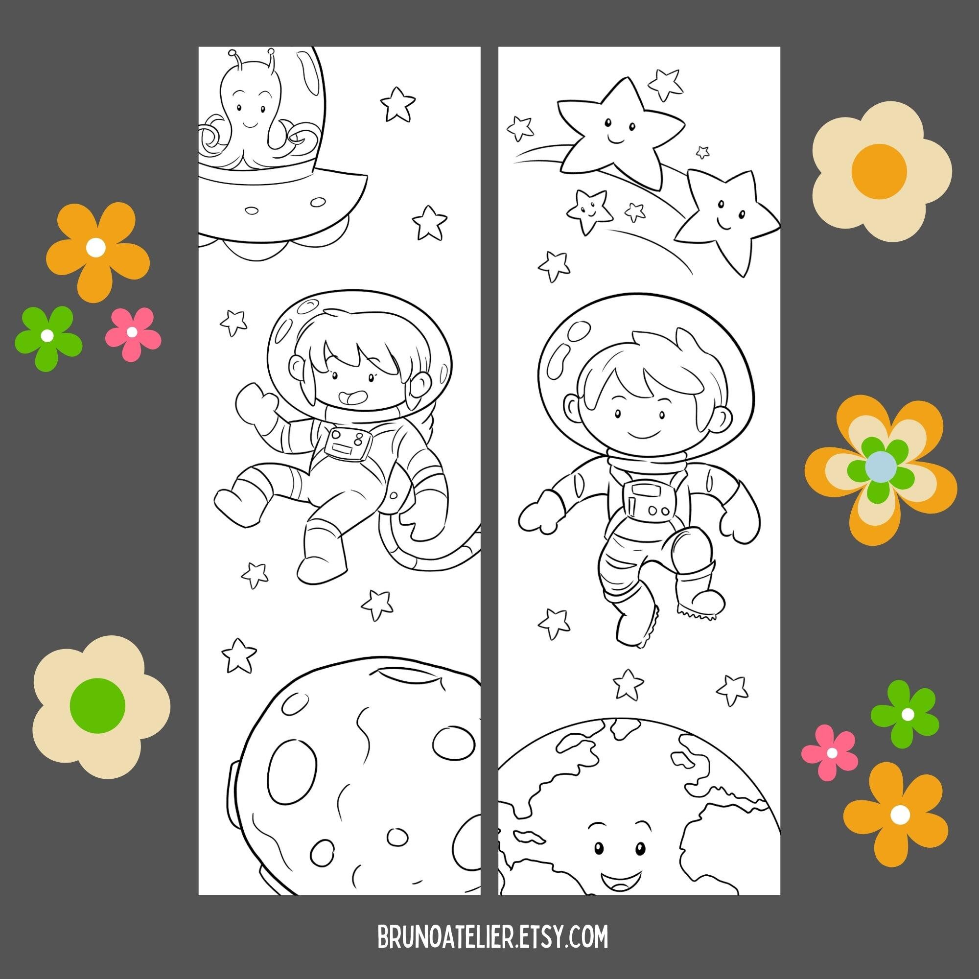 Outer Space Coloring Bookmarks for Kids, Space Bookmarks, Cute ...