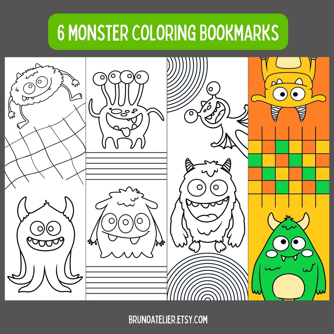 Monster Coloring Bookmarks for Kids Animal Coloring - Etsy