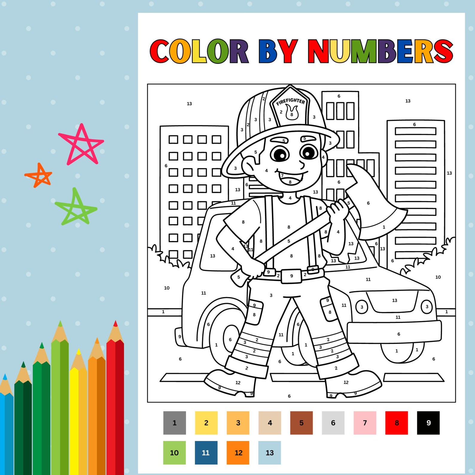 Firefighter Coloring Pages for Kids, Firefighter Color by Number ...