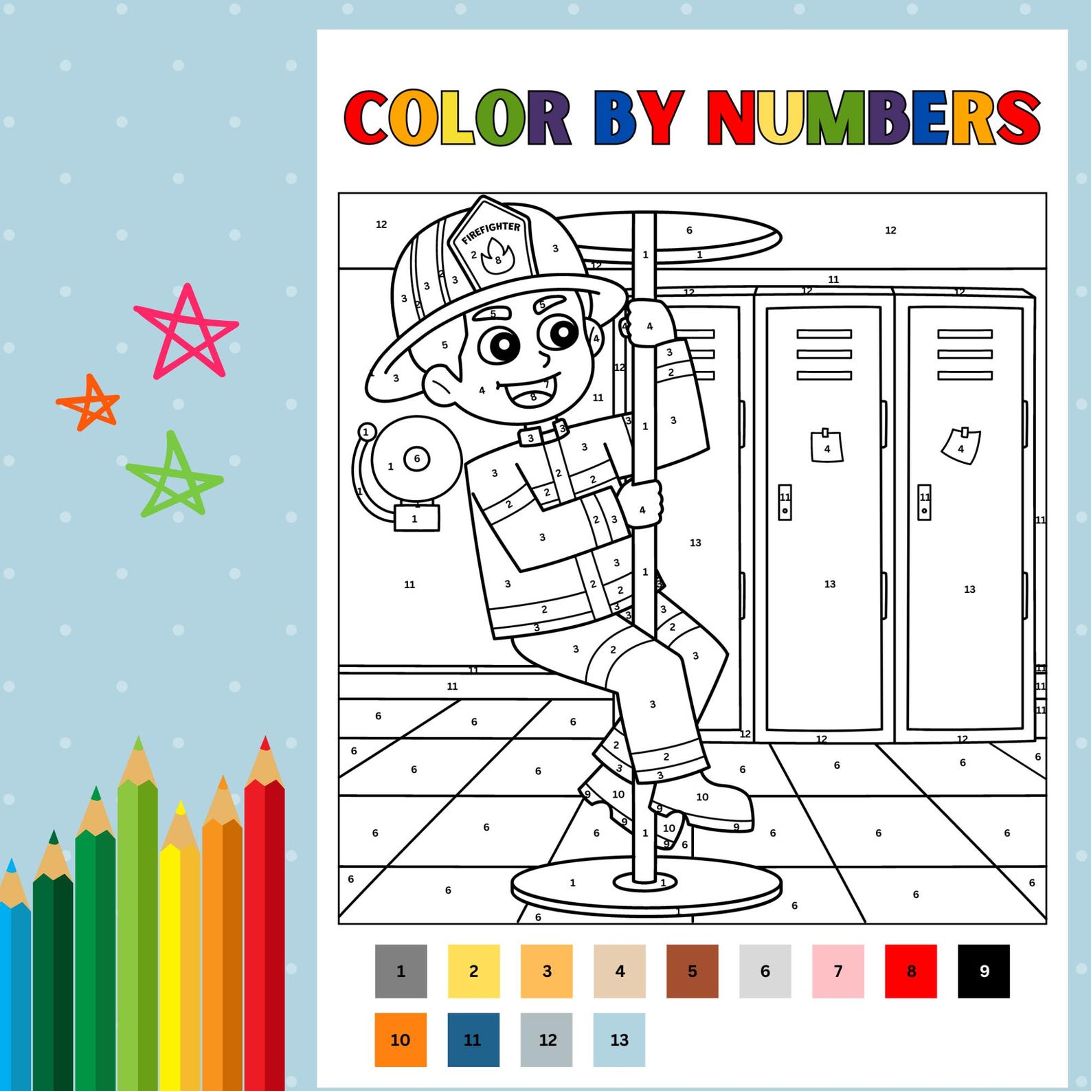 Firefighter Coloring Pages for Kids, Firefighter Color by Number ...