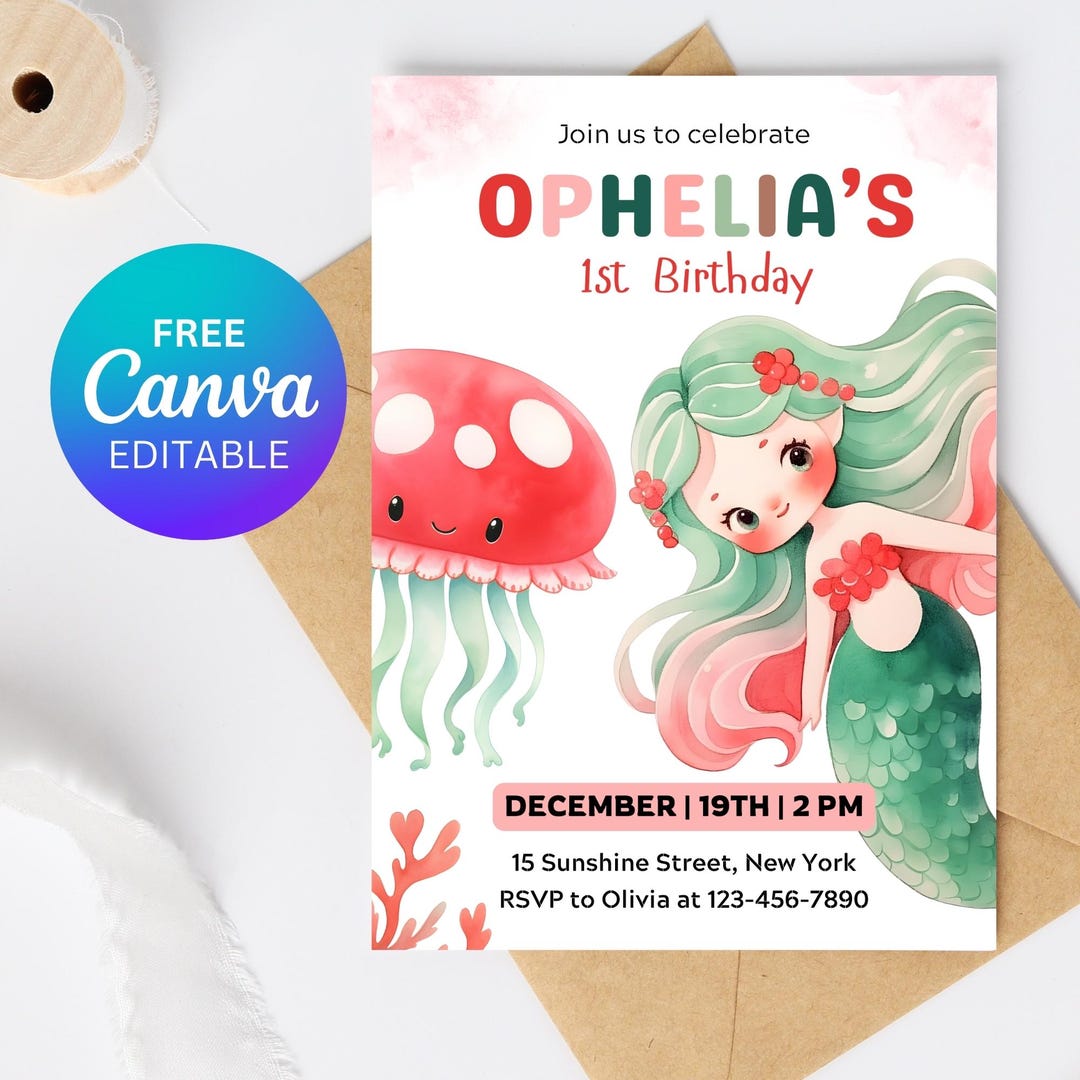 Mermaid 1st Birthday Invitation, Under the Sea 1st Birthday Invitation ...