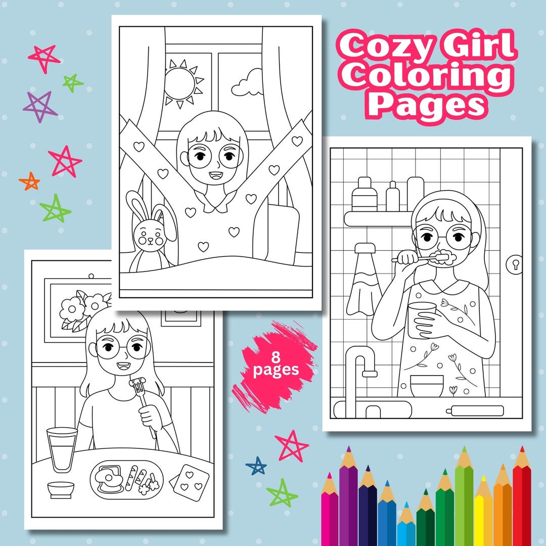 Cozy Girl Coloring Pages for Kids, Cozy Moments Coloring Pages, Cute ...