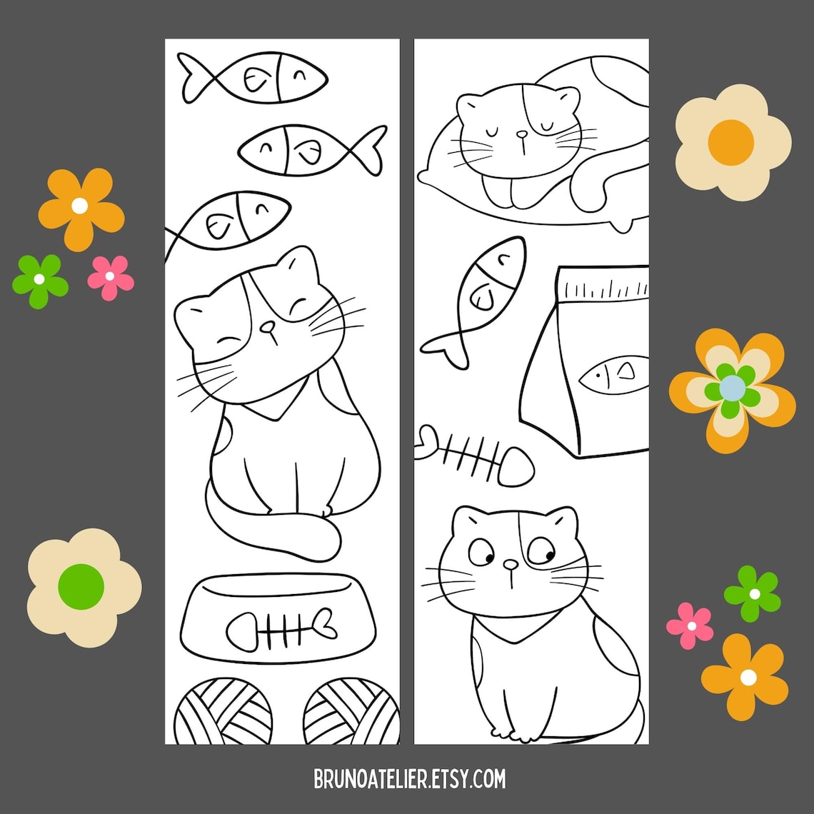 Cute Cat Coloring Bookmarks for Kids, Animal Coloring Bookmarks, Cute ...