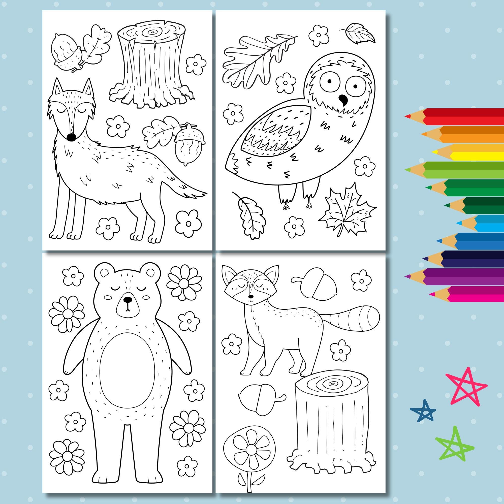 Woodland Animals Coloring Pages, Forest Friends, Cute Kids Activity ...