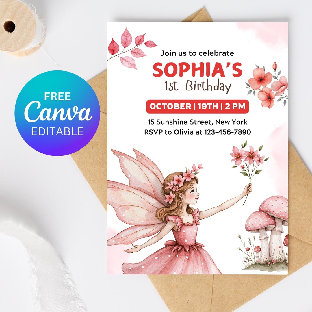 Editable Fairy 1st Birthday Invitation, Enchanted Fairy Digital ...