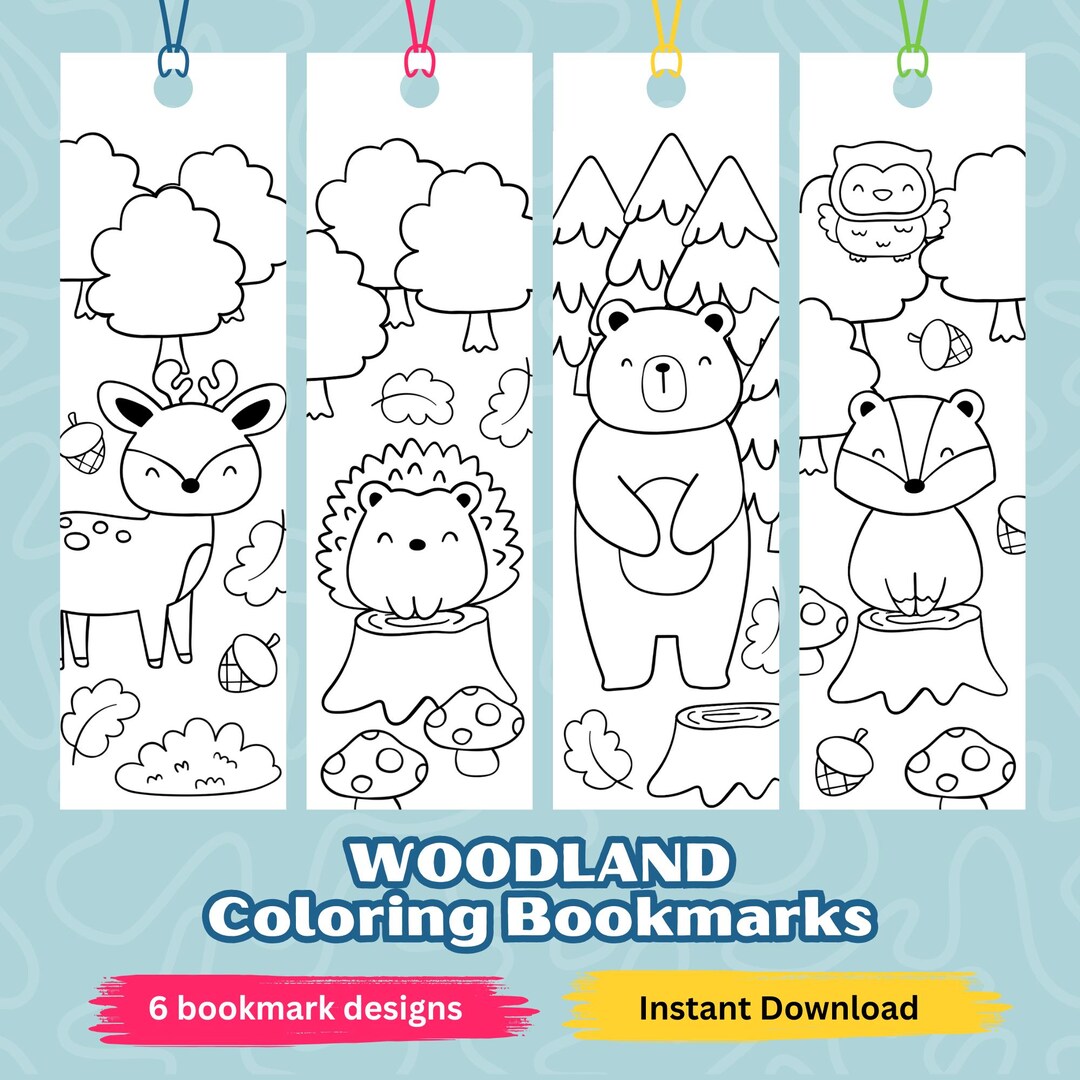 Forest Bookmarks, Woodland Coloring Bookmarks for Kids, Cute Animal ...