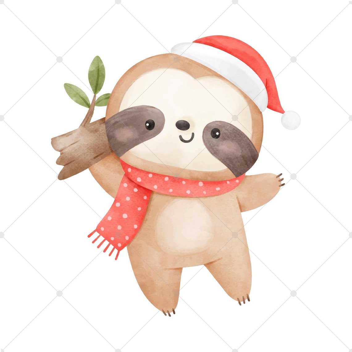 Christmas Sloth Clipart, Cute Sloth Clipart, Watercolor Sloth Clipart ...