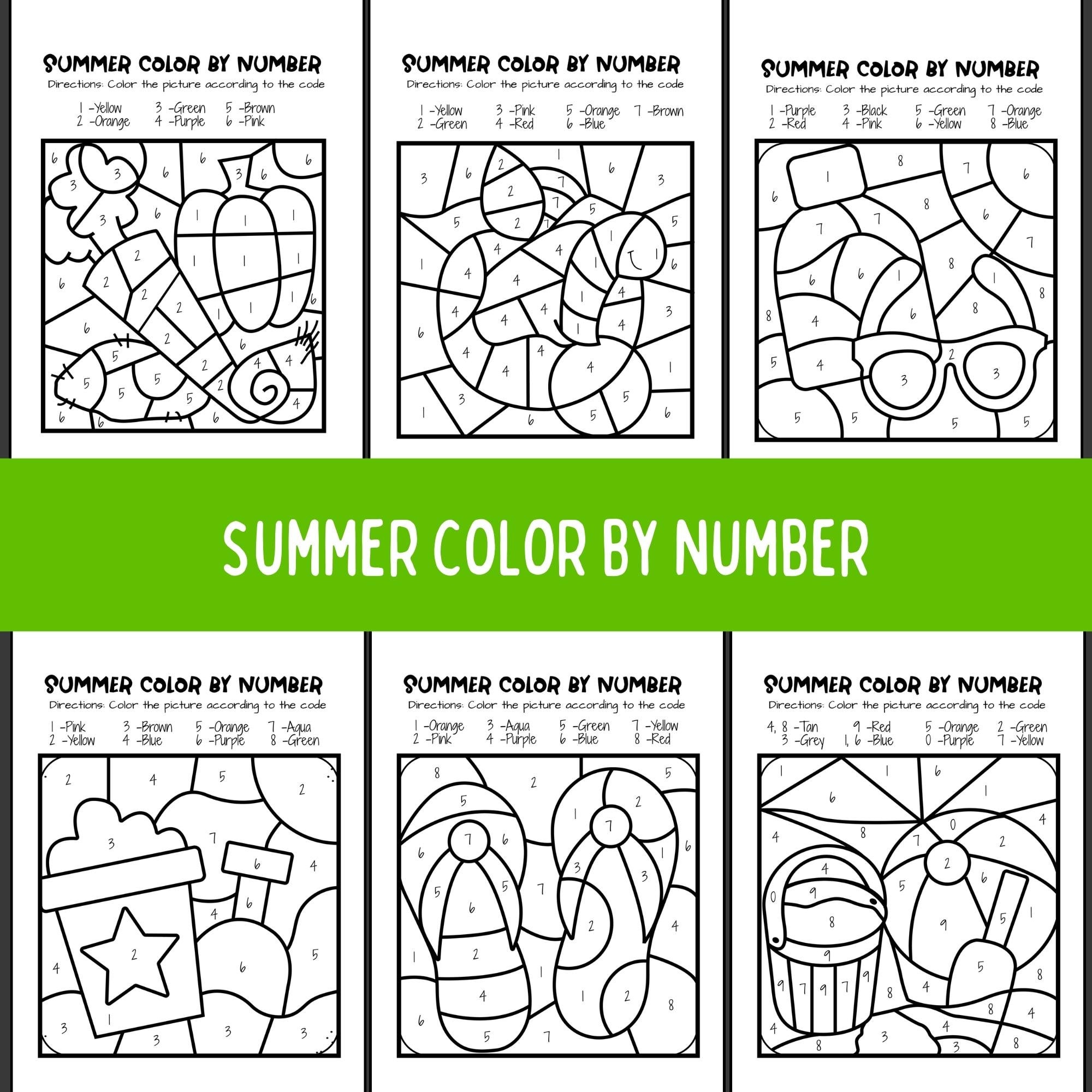 Summer Color by Number for Kids, Color by Number Book, Printable Color ...