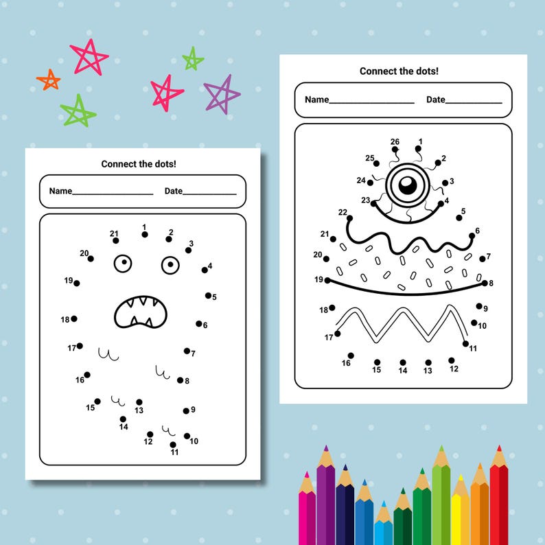 Printable Monster Dot to Dot Coloring Pages, Printable Connect the Dots, Connecting the Dots ...