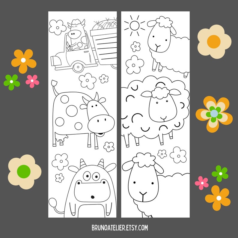 Farm Coloring Bookmarks for Kids, Cute Animal Coloring Bookmarks, Farm ...