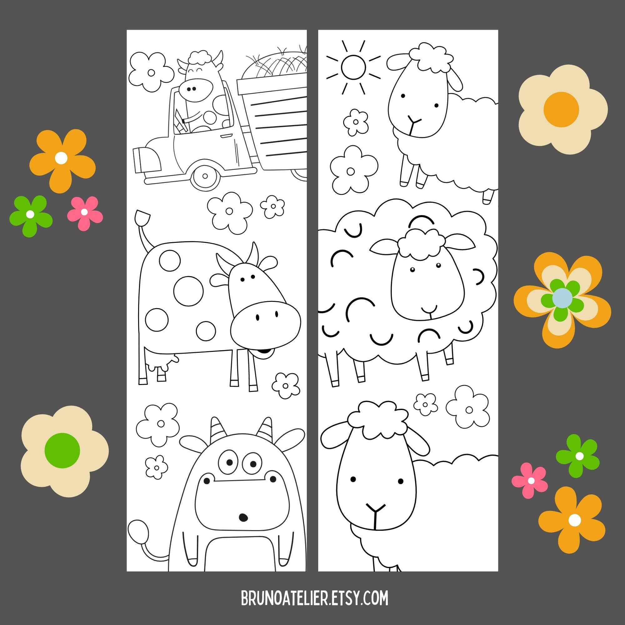 Farm Coloring Bookmarks for Kids, Cute Animal Coloring Bookmarks, Farm ...