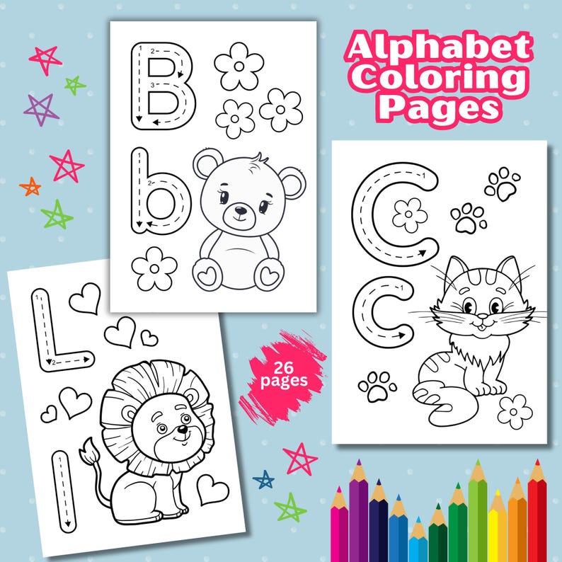 Animal Alphabet Coloring Pages for Toddlers, ABC Coloring Book for Kids ...