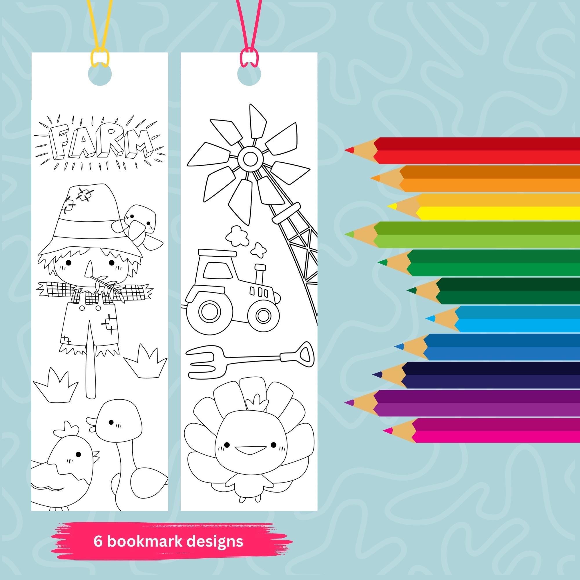 Farm Animal Coloring Bookmarks: Kids Printable Bookmarks (PDF) - Etsy