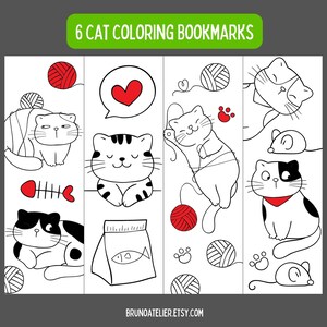 Cute Cat Coloring Bookmarks for Kids, Animal Coloring Bookmarks, Cute ...
