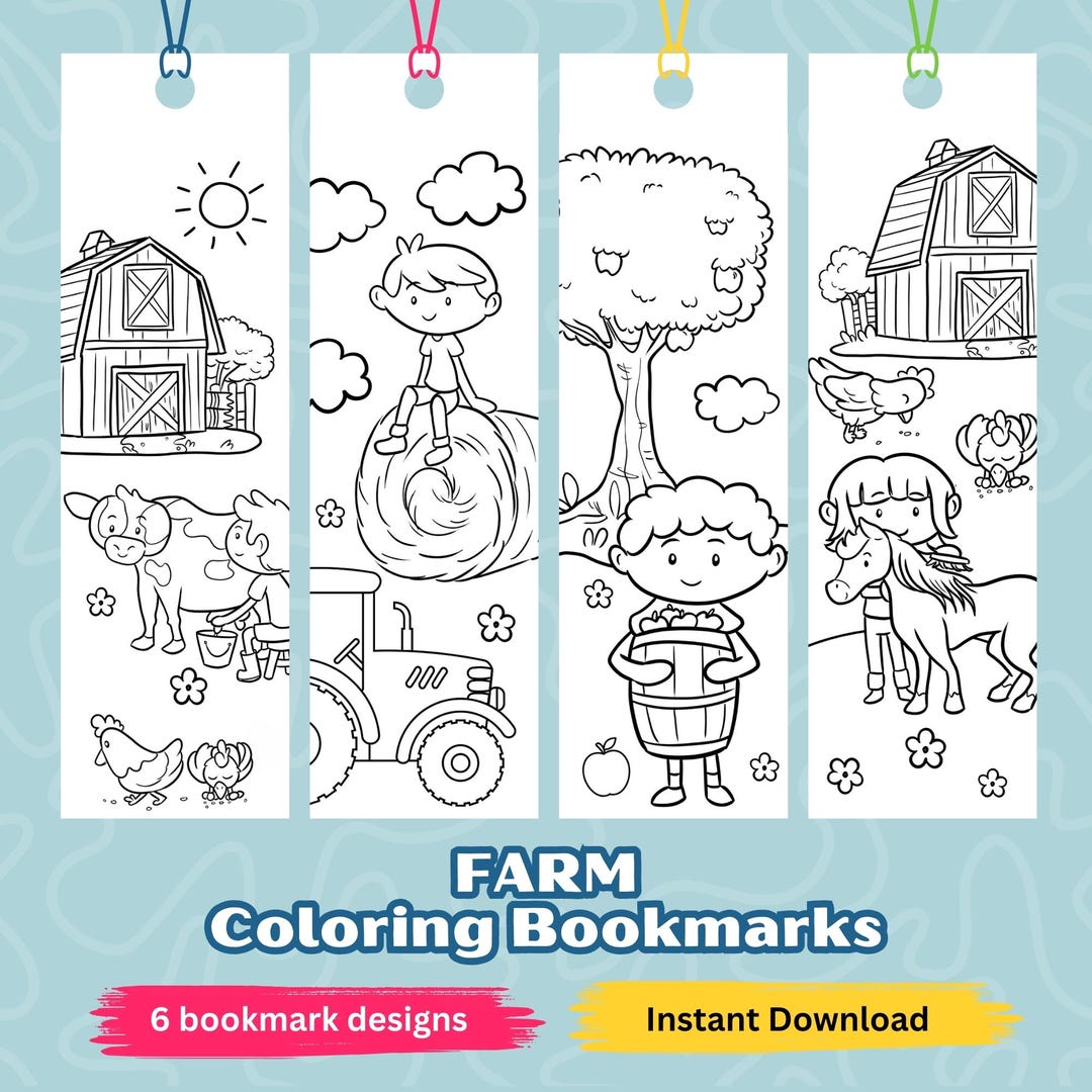 Farm Coloring Bookmarks for Kids, Cute Animal Coloring Bookmarks, Farm ...