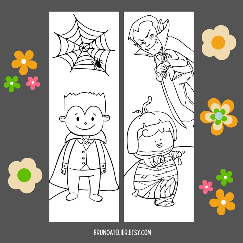 Halloween Coloring Bookmarks for Kids, Halloween Bookmarks, Printable ...