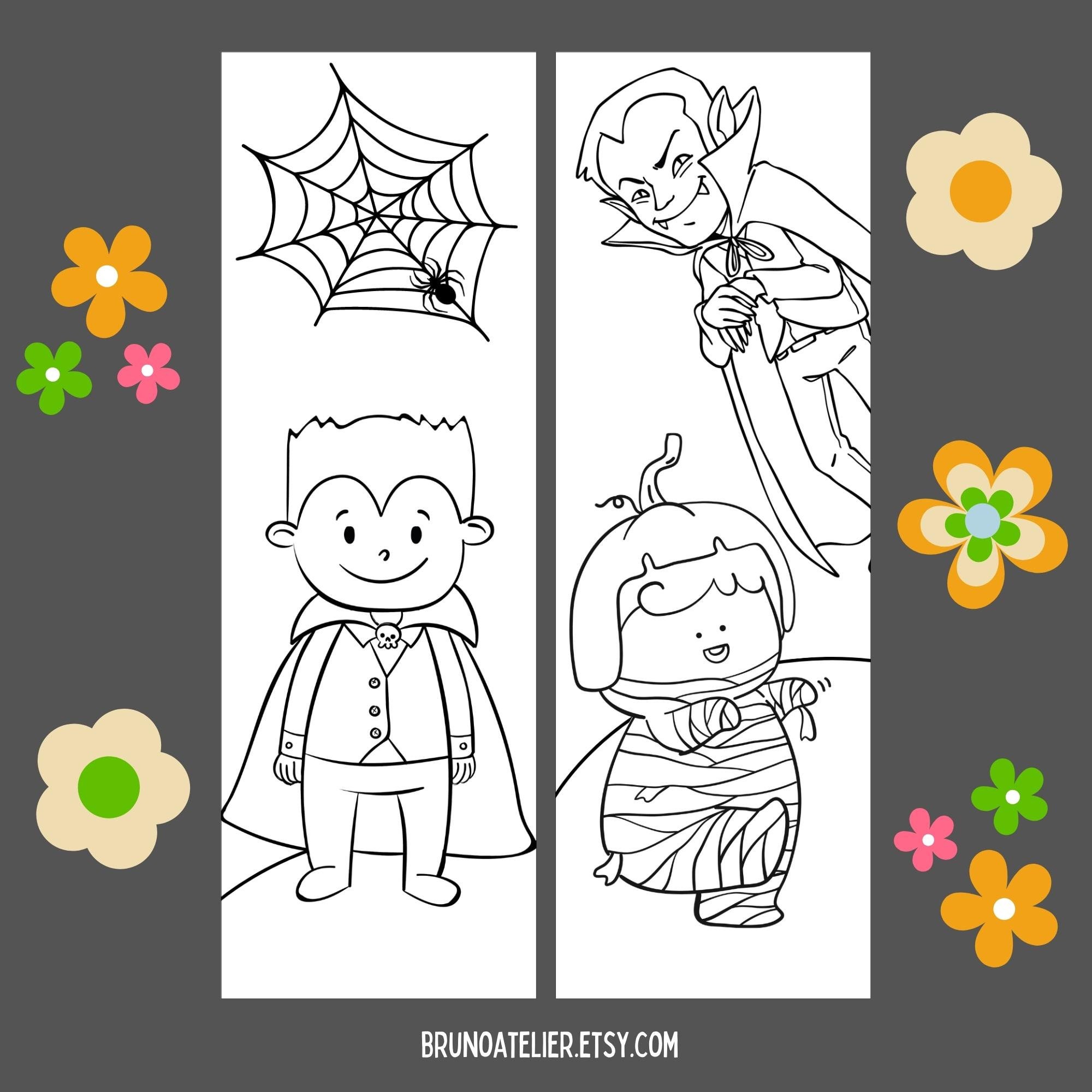 Halloween Coloring Bookmarks for Kids, Halloween Bookmarks, Printable ...