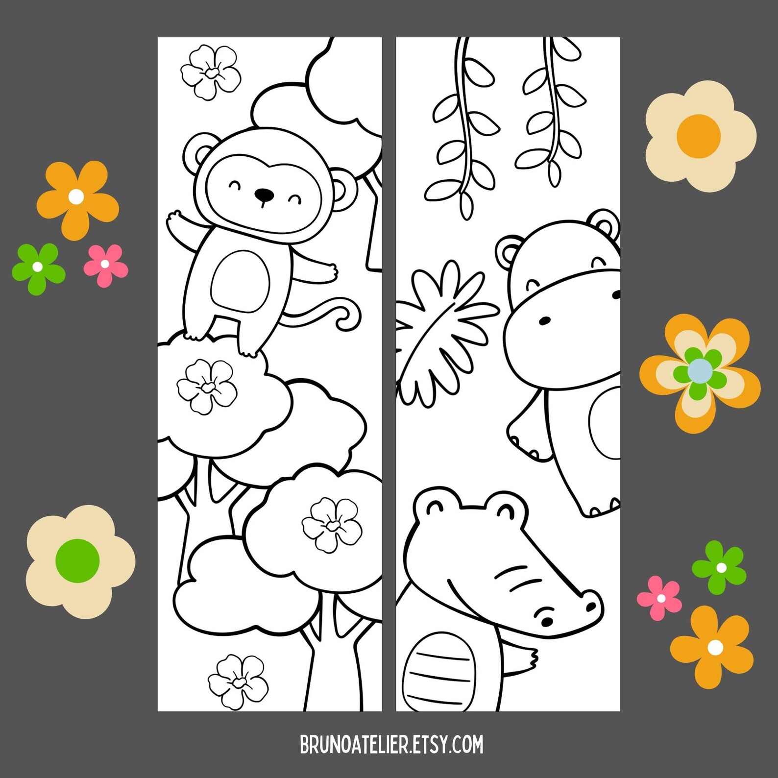 Safari Coloring Bookmarks for Kids, Animal Coloring Bookmarks, Safari ...