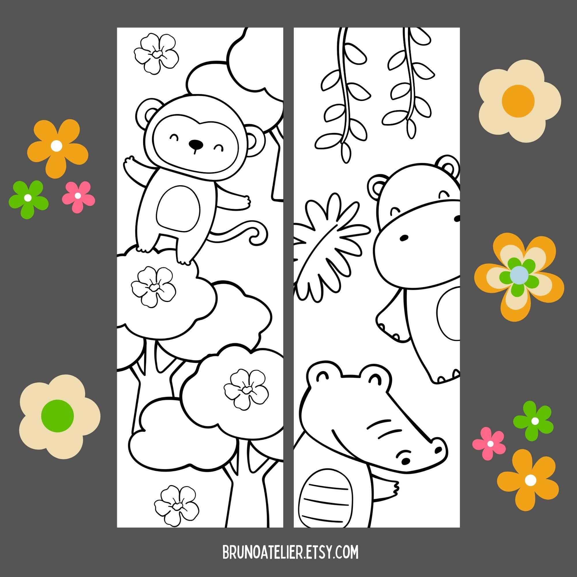 Safari Coloring Bookmarks for Kids, Animal Coloring Bookmarks, Safari ...