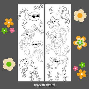 Mermaid Coloring Bookmarks for Kids, Sea Animal Coloring Bookmarks ...