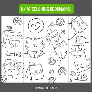 Cute Cat Coloring Bookmarks for Kids, Animal Coloring Bookmarks, Cute ...
