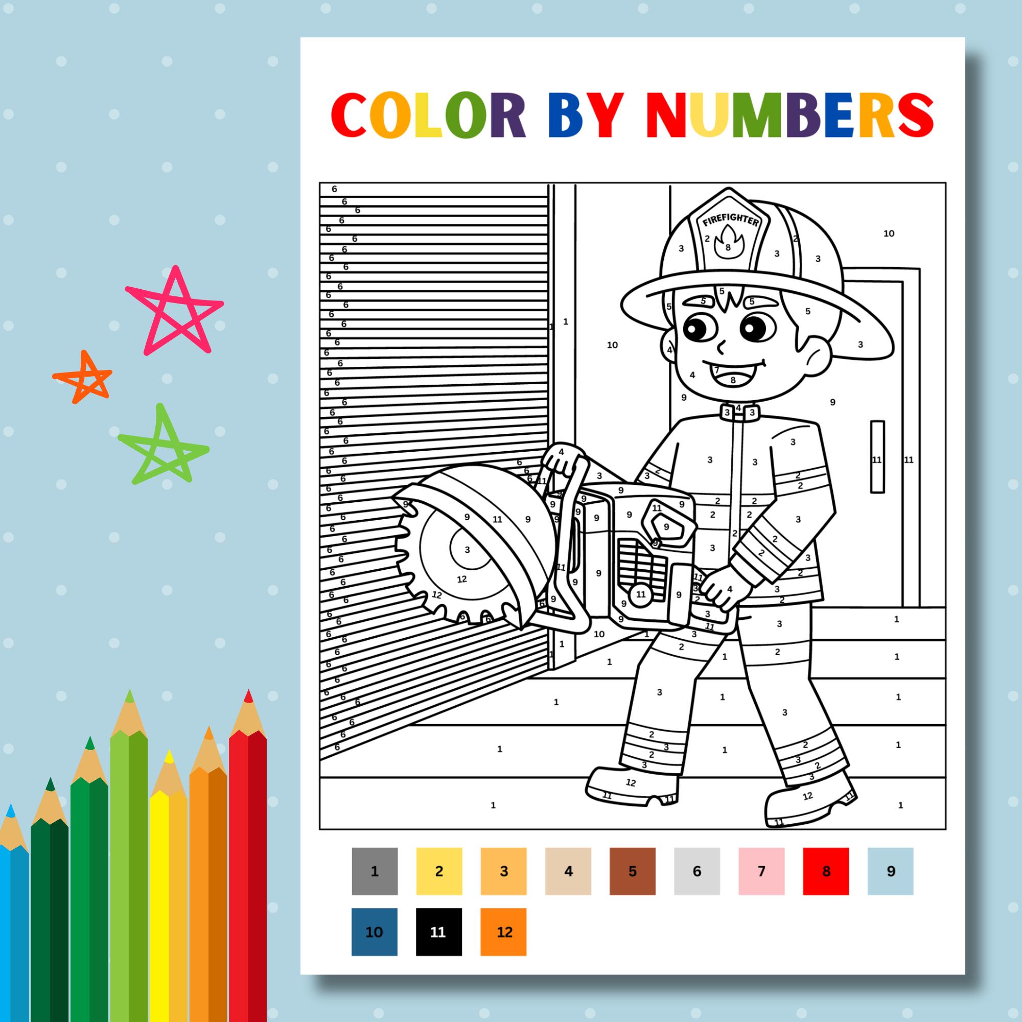 Firefighter Coloring Pages for Kids, Firefighter Color by Number ...
