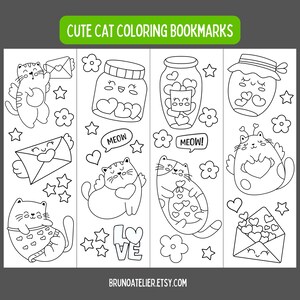 Cute Cat Coloring Bookmarks for Kids, Animal Coloring Bookmarks, Cute ...